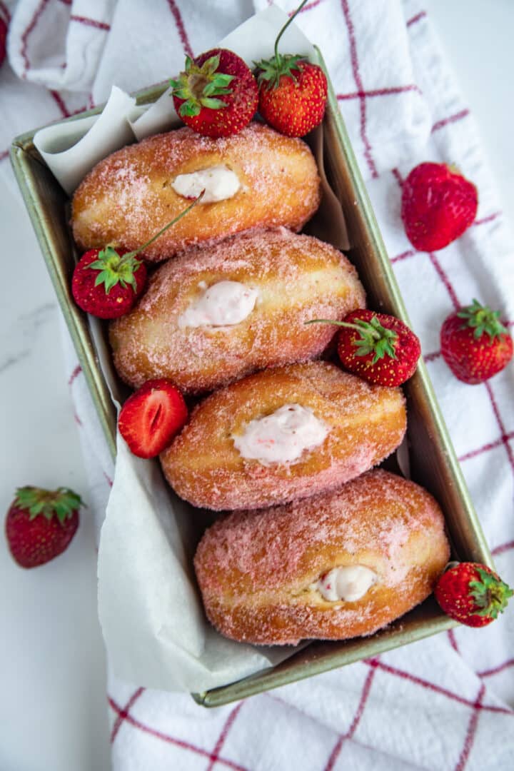 Strawberry Cream Filled Doughnuts - Bakes by Brown Sugar