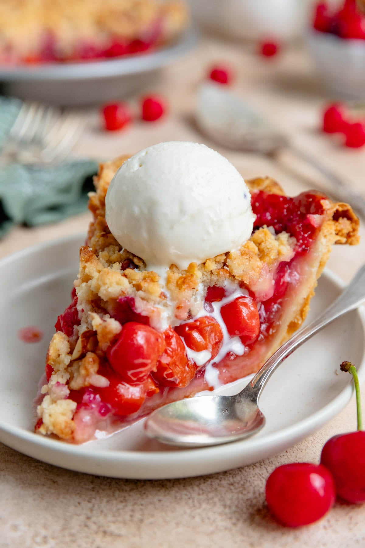 Sour Cherry Pie with Almond Crumble Topping - Bakes by Brown Sugar